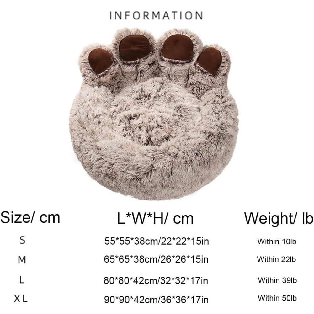 SEAHOME Dog Bed Cat Pet Sofa Cute Bear Paw Shape Comfortable Cozy Pet Sleeping Beds for Small, Medium, and Large Dogs and Cats, Soft Fluffy Faux Fur Cat Cushion Dog Bed (Small 22'' x 22'', Brown)
