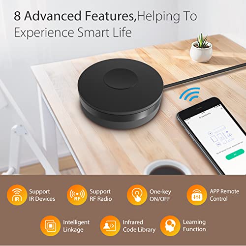 Smart IR RF Universal Remote: Infrared WiFi Remote Controller, IR/RF Smart Home Hub, IR Emitter and RF Blaster for Fan AC TV DVD, Tuya/Smart Life App Control, Compatible with Alexa Google Assistant