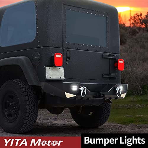 YITAMOTOR Front & Rear Bumper Combo Compatible with 1997-2006 Jeep Wrangler TJ with 2" Hitch Receiver & D-Rings & Square Lights, Upgraded Textured Black Bumper w/Winch Plate