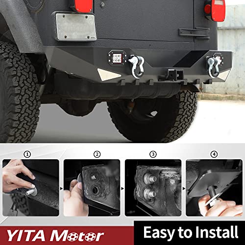 YITAMOTOR Front & Rear Bumper Combo Compatible with 1997-2006 Jeep Wrangler TJ with 2" Hitch Receiver & D-Rings & Square Lights, Upgraded Textured Black Bumper w/Winch Plate