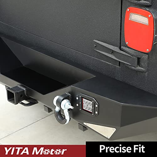 YITAMOTOR Front & Rear Bumper Combo Compatible with 1997-2006 Jeep Wrangler TJ with 2" Hitch Receiver & D-Rings & Square Lights, Upgraded Textured Black Bumper w/Winch Plate