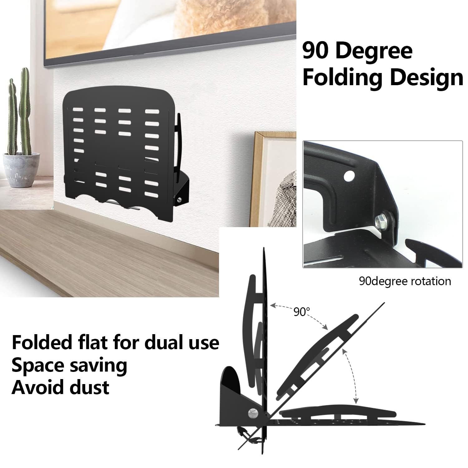 UineHiot Floating Shelf for Projector Wall Mount, 90-Degree Foldable, Loading Capacity 8.8lbs, Black