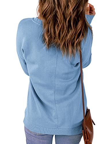 DJT Fashion Womens Fleece Sweatshirt for Women Casual Shirts V Neck Long Sleeve Tops Pullover with Pockets X-Large Air Blue