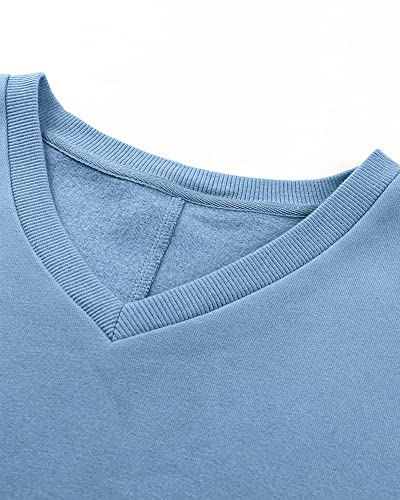DJT Fashion Womens Fleece Sweatshirt for Women Casual Shirts V Neck Long Sleeve Tops Pullover with Pockets X-Large Air Blue