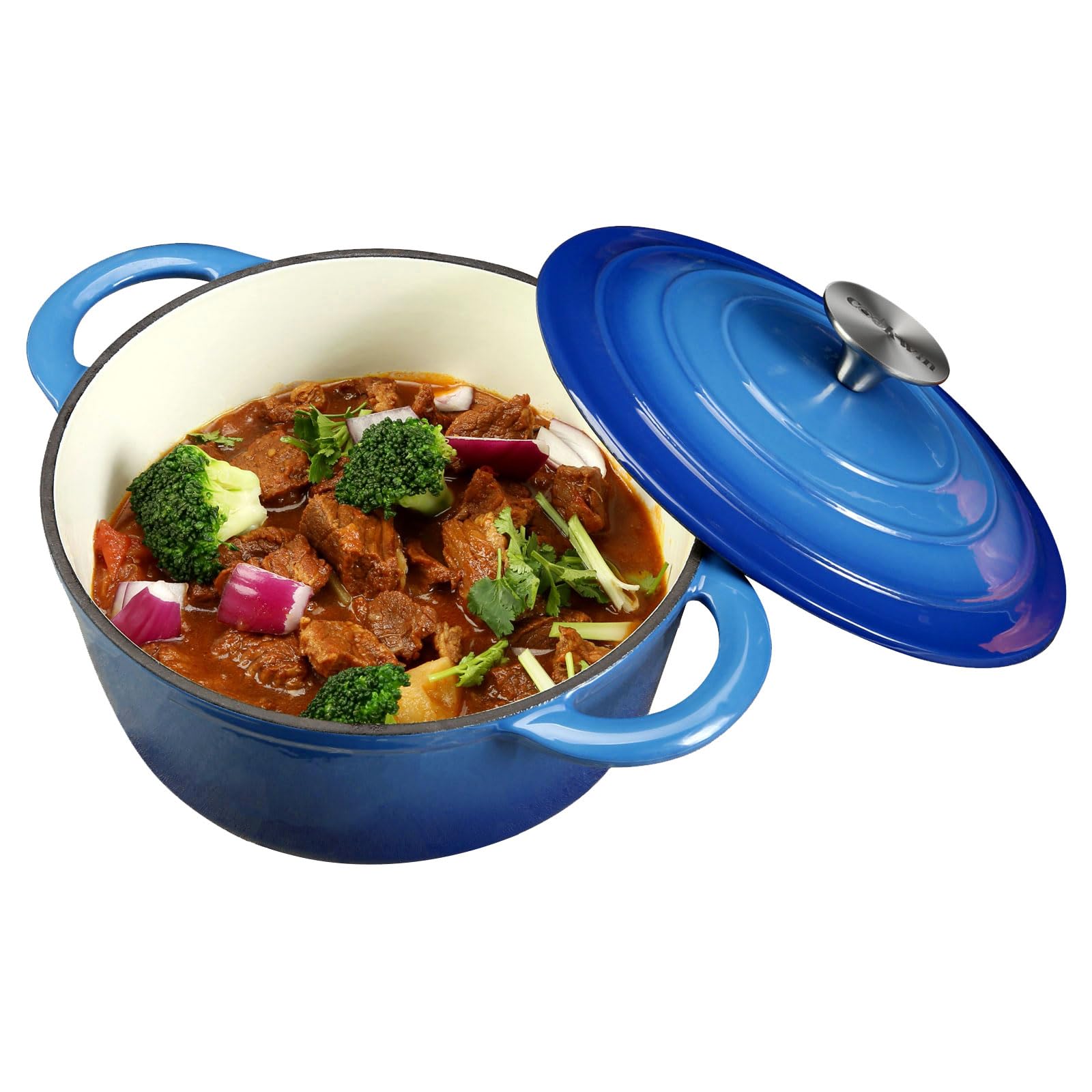 Dutch Oven Cast Iron 5 Quart Enameled Cast Iron Dutch Oven Pot with Self Basting lid Blue Heavy Duty Dutch Oven Dual Handles Porcelain Enameled Cast Iron Pot Family or Friends Gifts
