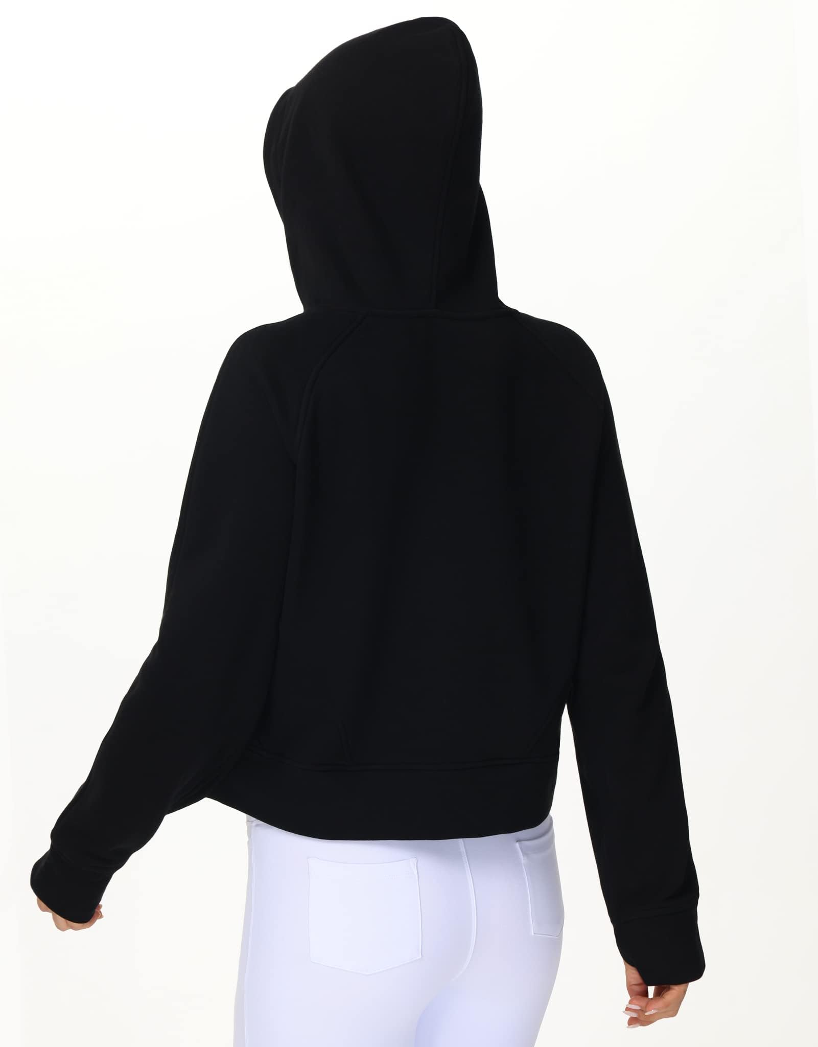 THE GYM PEOPLE Women’s Hoodies Half Zip Long Sleeve Fleece Crop Pullover Sweatshirts with Pockets Thumb Hole Black