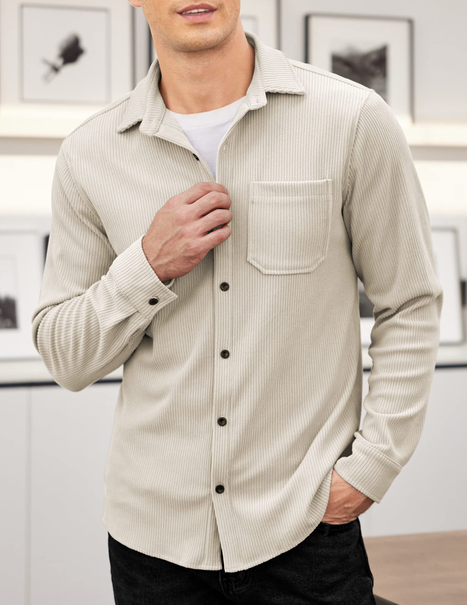 COOFANDY Men's Casual Long Sleeve Button Down Outdoor Corduroy Shirt Fall Light Jackets
