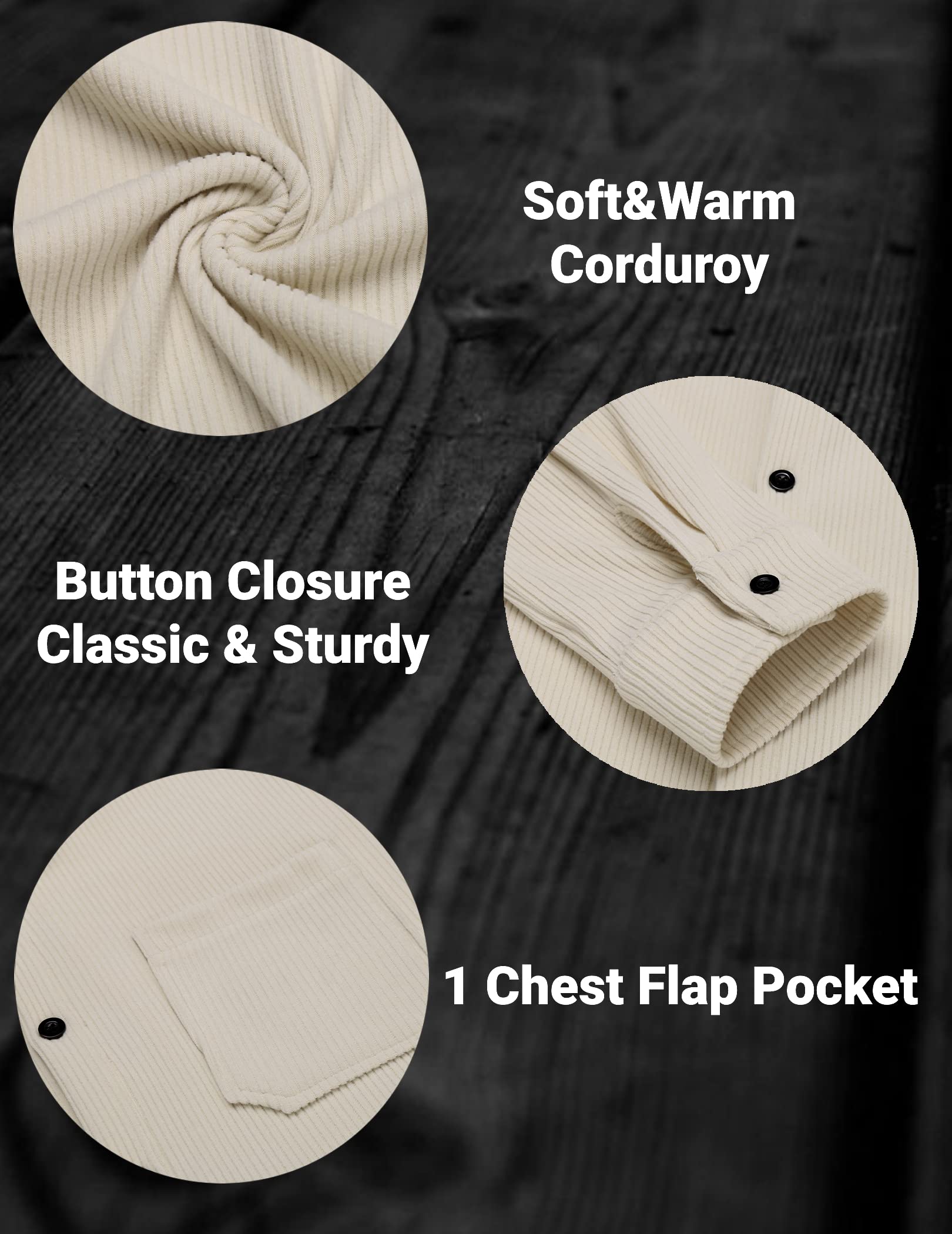 COOFANDY Men's Casual Long Sleeve Button Down Outdoor Corduroy Shirt Fall Light Jackets