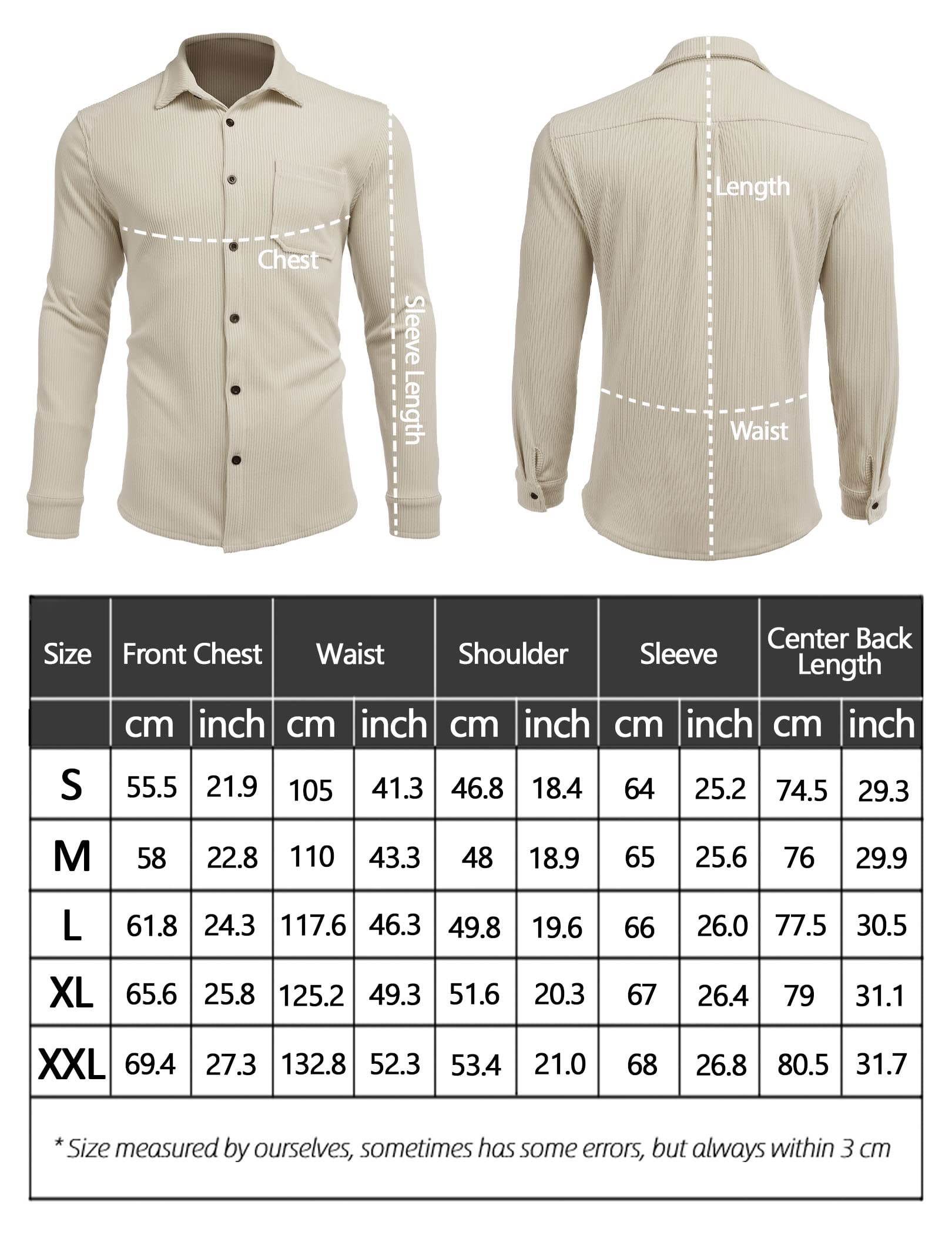 COOFANDY Men's Casual Long Sleeve Button Down Outdoor Corduroy Shirt Fall Light Jackets