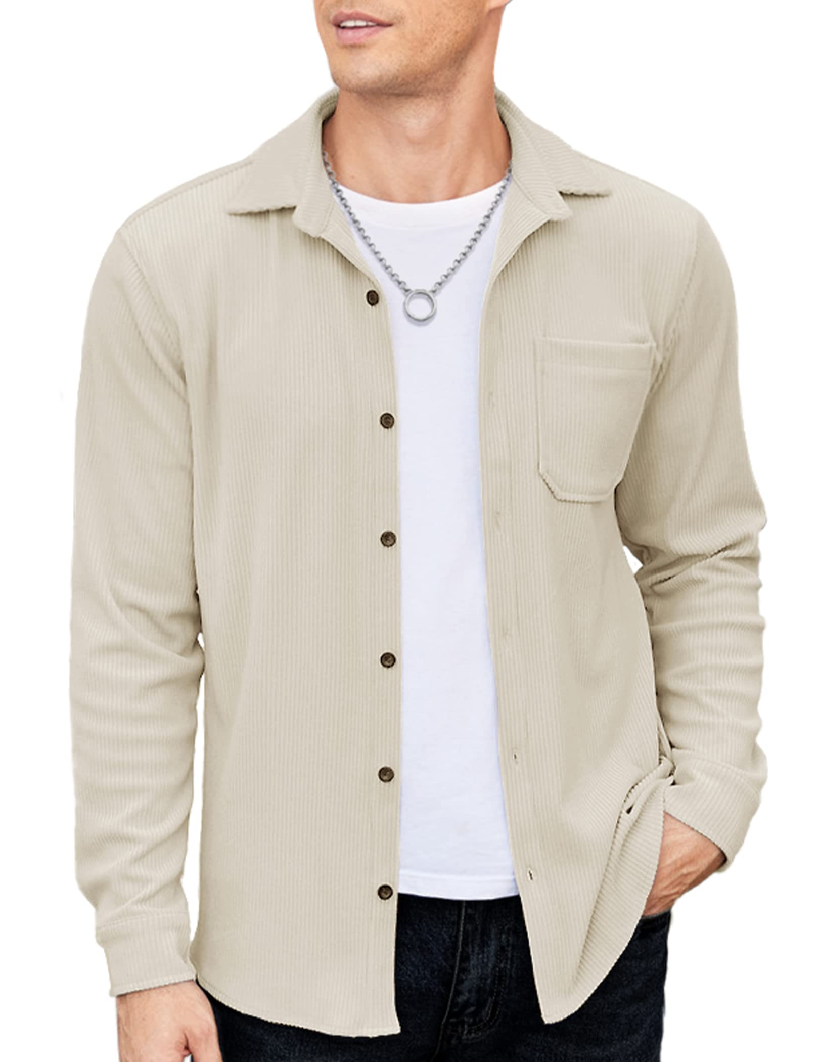 COOFANDY Men's Casual Long Sleeve Button Down Outdoor Corduroy Shirt Fall Light Jackets
