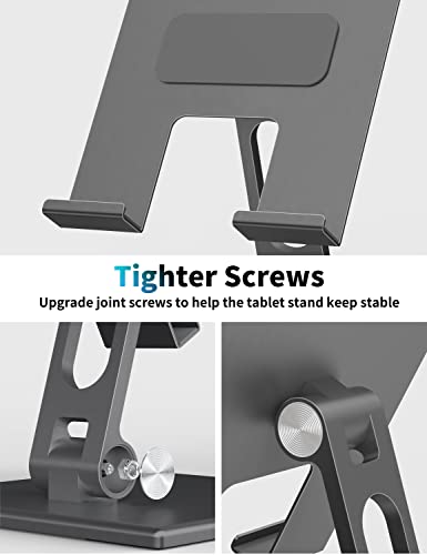 ALASHI Tablet Stand - Foldable, Adjustable Height, Multi-Angle, Sturdy Metal Base, Holds 4-13.3 Inch Tablets, Gray