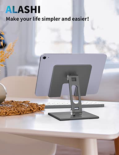 ALASHI Tablet Stand - Foldable, Adjustable Height, Multi-Angle, Sturdy Metal Base, Holds 4-13.3 Inch Tablets, Gray