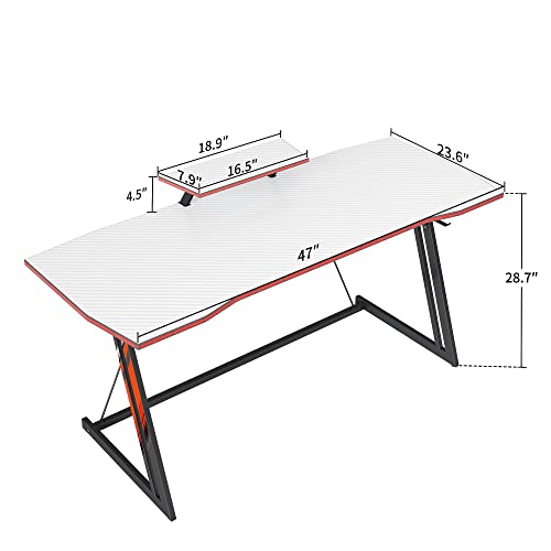 CubiCubi Gaming Desk 47 inch PC Computer Desk, Home Office Desk Gaming Table Z Shaped Gamer Workstation and Headphone Hook, White