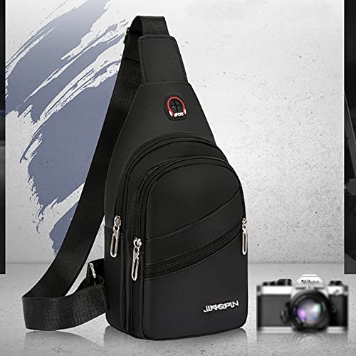 CENGNIAN Small Black Sling Crossbody Mini Backpack Shoulder Bag for Men Women, Lightweight One Strap Sling Bag for Hiking Walking Biking Travel Cycling, USB Charger