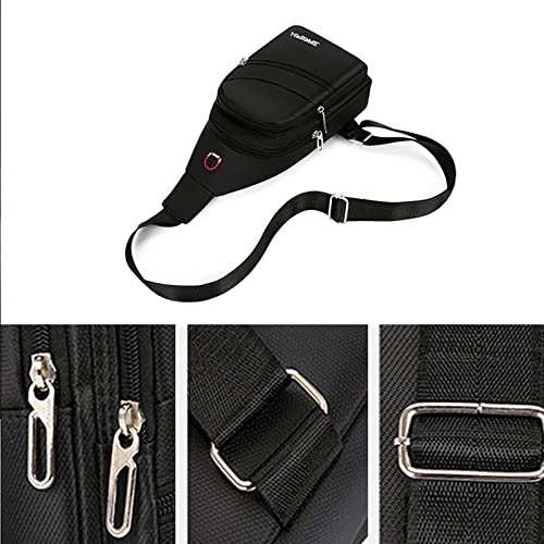 CENGNIAN Small Black Sling Crossbody Mini Backpack Shoulder Bag for Men Women, Lightweight One Strap Sling Bag for Hiking Walking Biking Travel Cycling, USB Charger