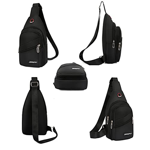 CENGNIAN Small Black Sling Crossbody Mini Backpack Shoulder Bag for Men Women, Lightweight One Strap Sling Bag for Hiking Walking Biking Travel Cycling, USB Charger