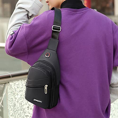 CENGNIAN Small Black Sling Crossbody Mini Backpack Shoulder Bag for Men Women, Lightweight One Strap Sling Bag for Hiking Walking Biking Travel Cycling, USB Charger