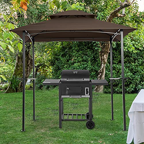 MengK 8x5Ft Grill Gazebo Replacement Canopy,Double Tiered BBQ Tent Roof Top Cover,Brown
