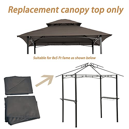 MengK 8x5Ft Grill Gazebo Replacement Canopy,Double Tiered BBQ Tent Roof Top Cover,Brown
