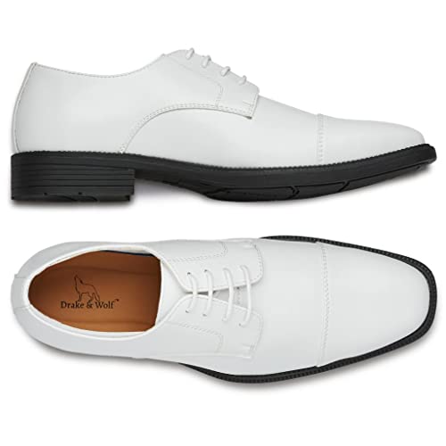 Drake & Wolf Handmade Mens Oxford Shoes - Mens Dress Shoes - Classic Manmade Microfiber Leather Oxfords for Men Casual Dress Shoes - Comfortable Lace-up Dress Shoes for Men - Formal Shoes White