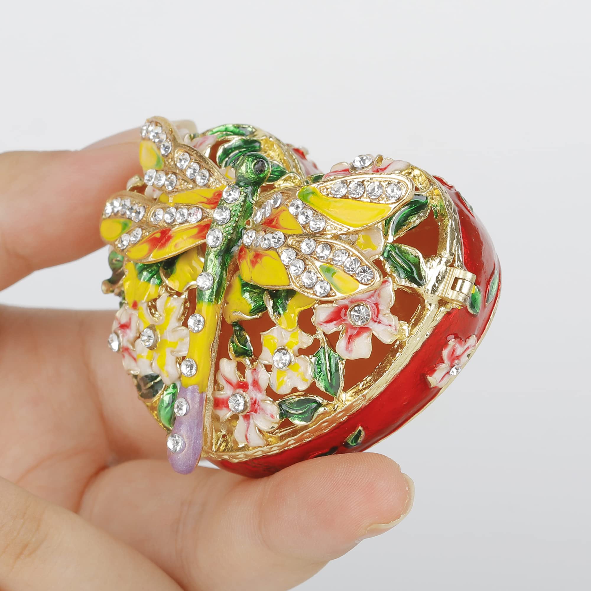 SEVENBEES Bejeweled Dragonfly Figurine Trinket Boxes Hinged Animal Jewelry Boxes for Girls or Women