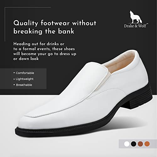 Drake & Wolf Mens Loafers - Classic Microfiber Leather Loafers for Men - Comfortable Slip On Dress Shoes - Formal White