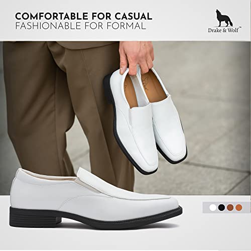 Drake & Wolf Mens Loafers - Classic Microfiber Leather Loafers for Men - Comfortable Slip On Dress Shoes - Formal White