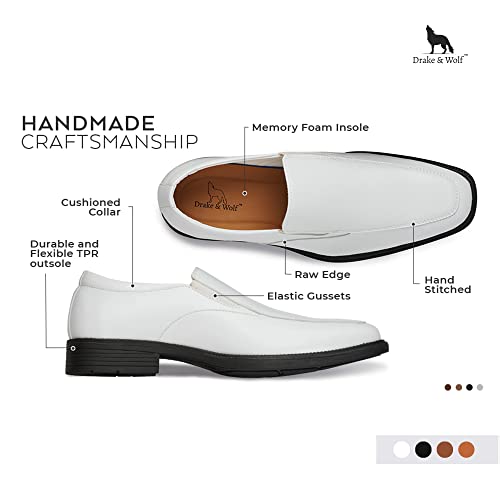 Drake & Wolf Mens Loafers - Classic Microfiber Leather Loafers for Men - Comfortable Slip On Dress Shoes - Formal White