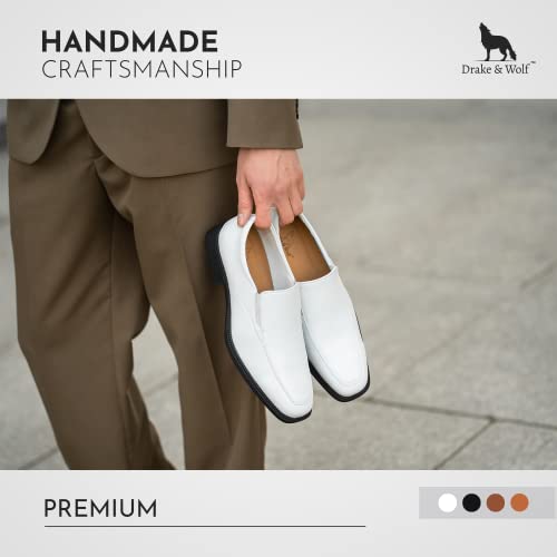 Drake & Wolf Mens Loafers - Classic Microfiber Leather Loafers for Men - Comfortable Slip On Dress Shoes - Formal White