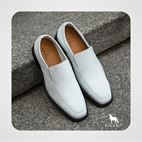 Drake & Wolf Mens Loafers - Classic Microfiber Leather Loafers for Men - Comfortable Slip On Dress Shoes - Formal White