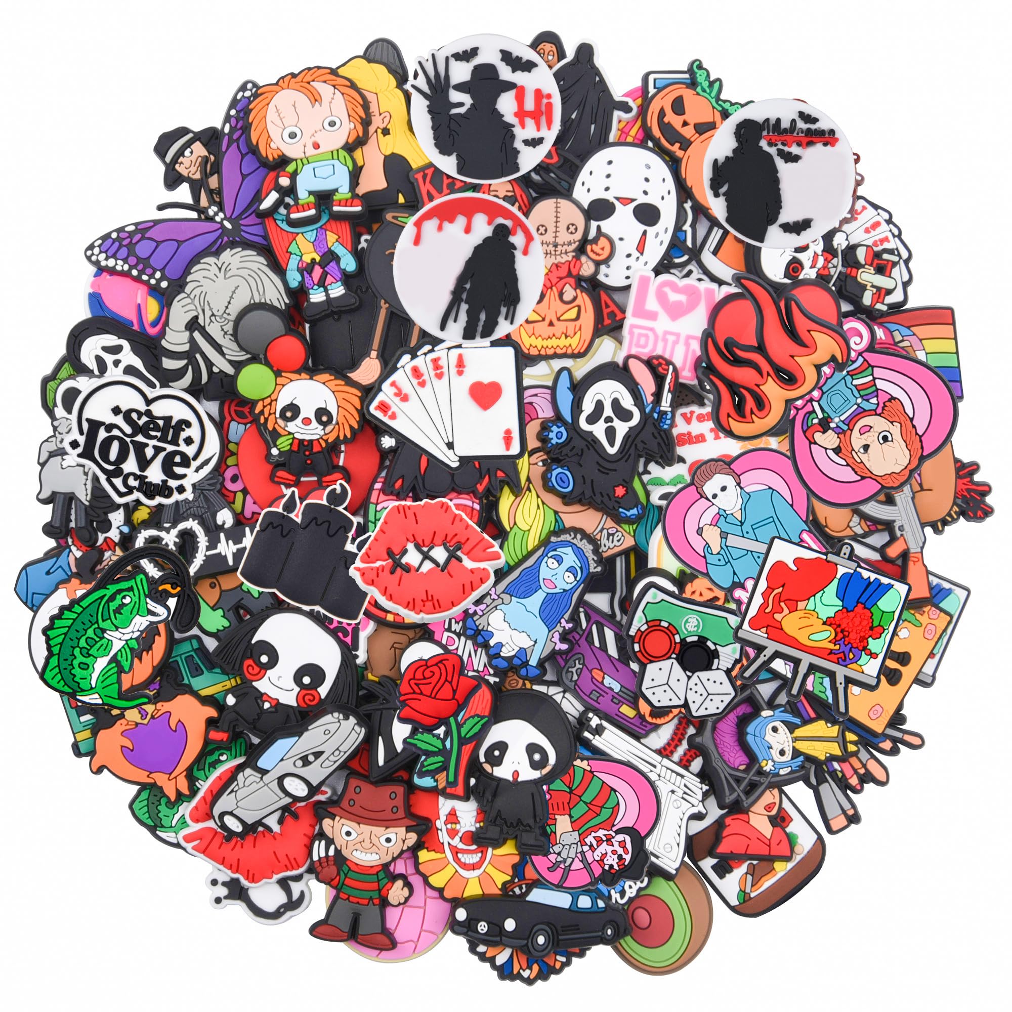 30 Pieces Sets Skull Face Shoe Cartoon Charms Horror Movie Anime Shoes Decorations Drawing Rainbow Shoes Accessories