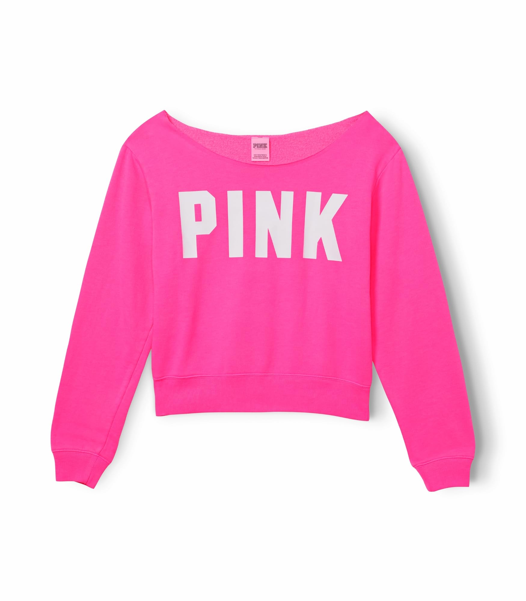 Victoria's Secret Women's PINK Logo Raw Neck Crew Sweatshirt, Pink, (XL)