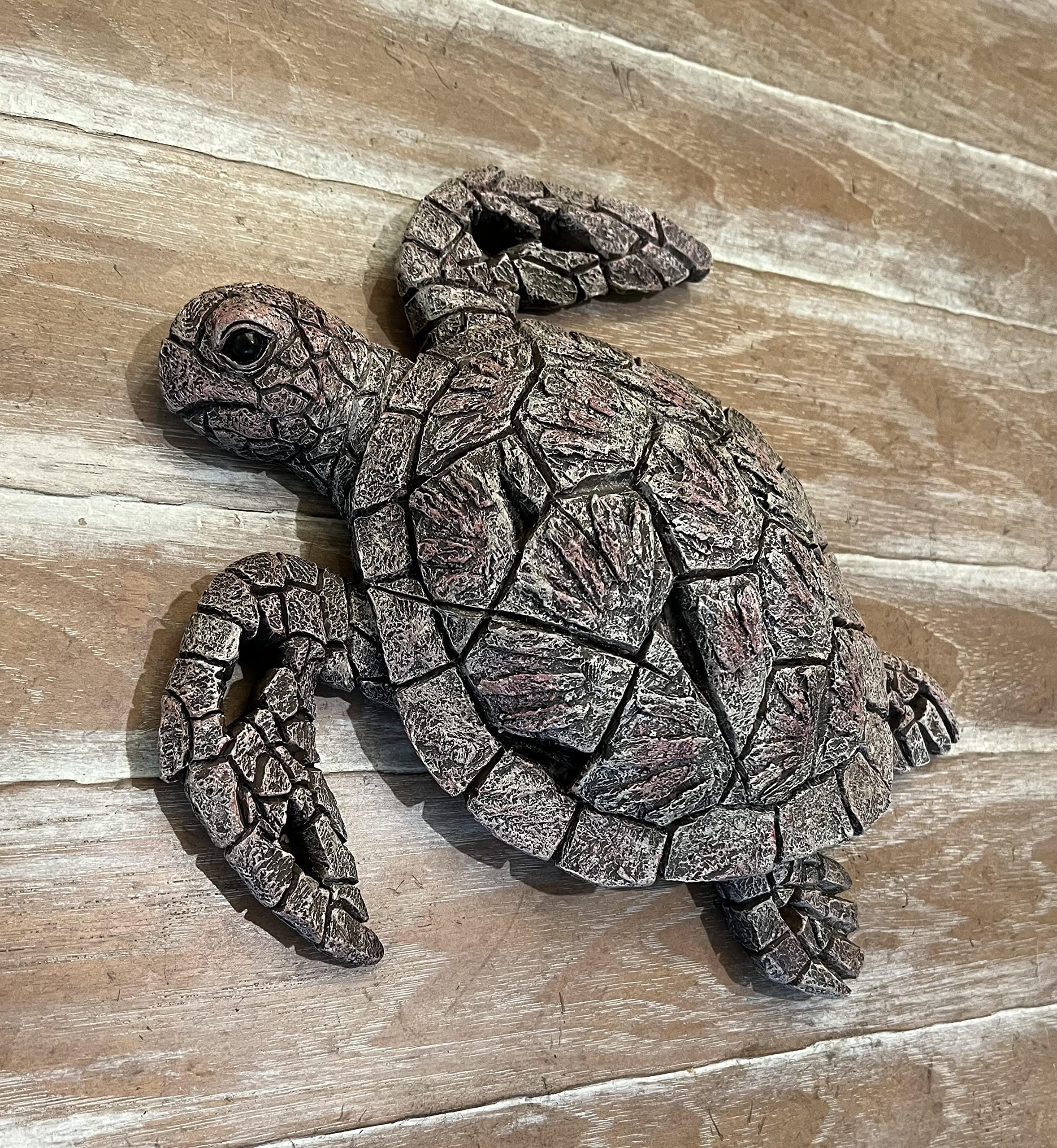 Sea Turtle Decorative Art Sculpture - Rustic Driftwood Finish - Nautical Ocean Beach Coastal Decor - Table Top or Wall Mount