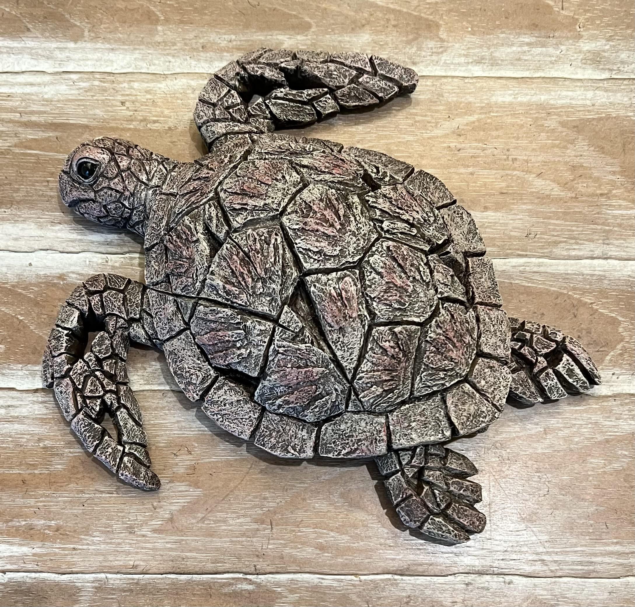 Sea Turtle Decorative Art Sculpture - Rustic Driftwood Finish - Nautical Ocean Beach Coastal Decor - Table Top or Wall Mount