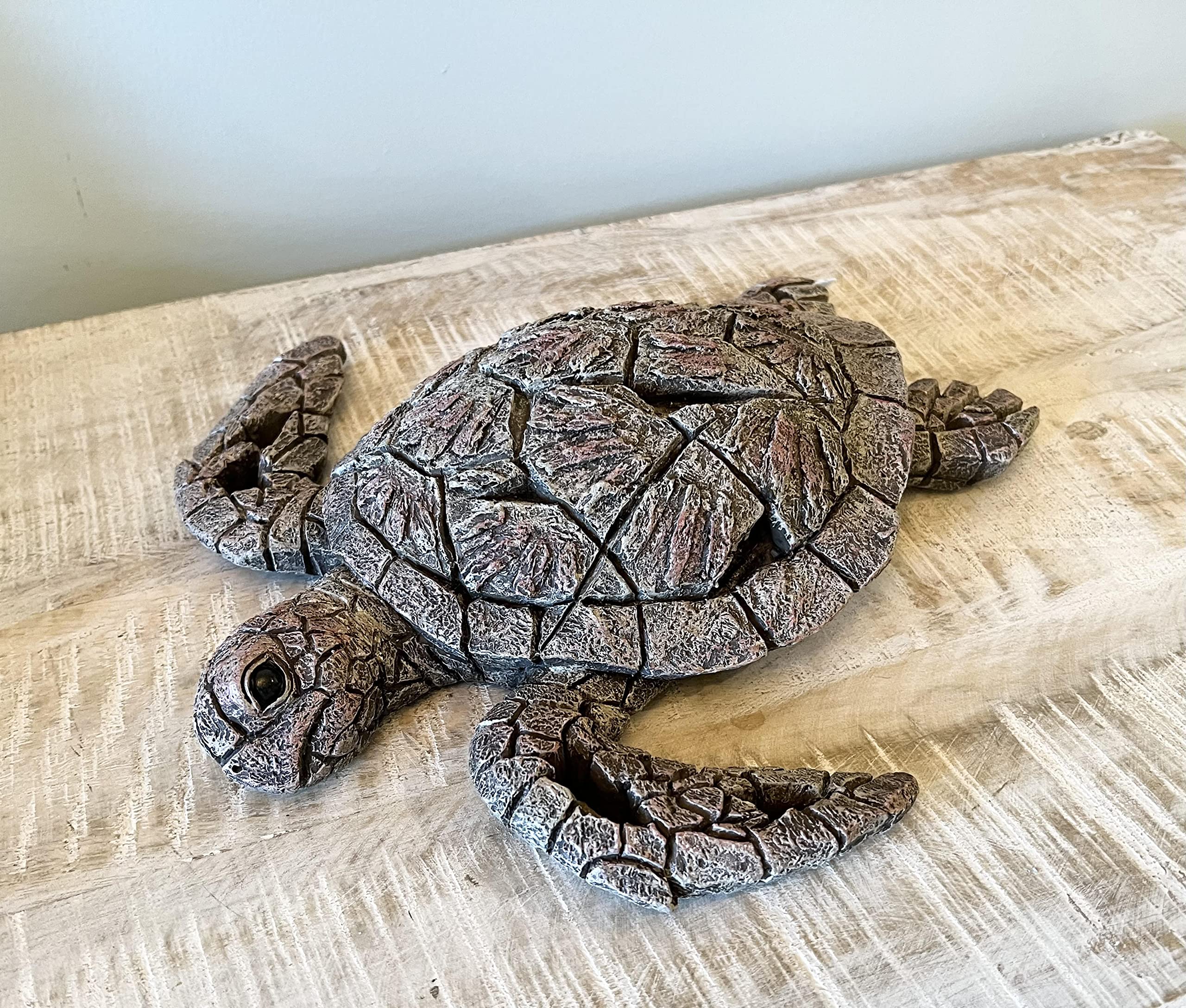 Sea Turtle Decorative Art Sculpture - Rustic Driftwood Finish - Nautical Ocean Beach Coastal Decor - Table Top or Wall Mount