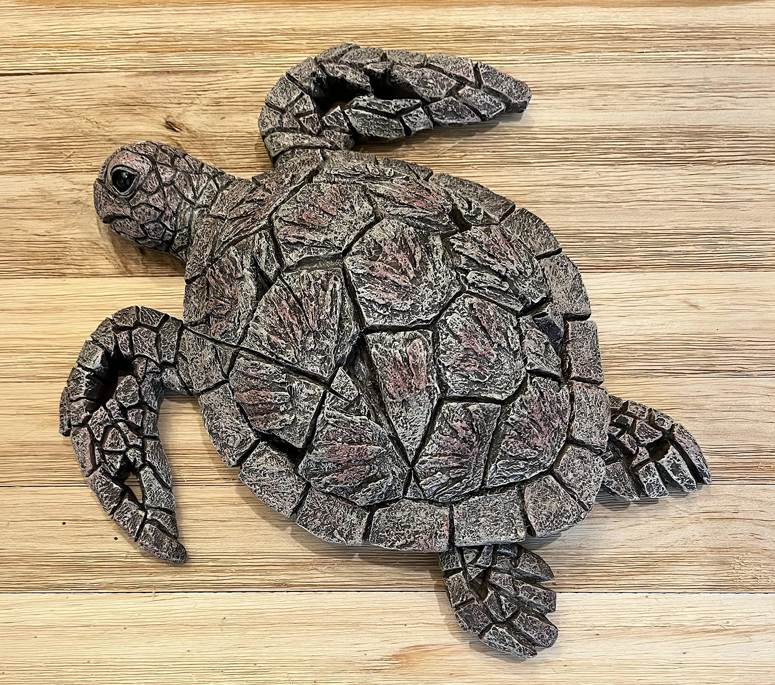Sea Turtle Decorative Art Sculpture - Rustic Driftwood Finish - Nautical Ocean Beach Coastal Decor - Table Top or Wall Mount