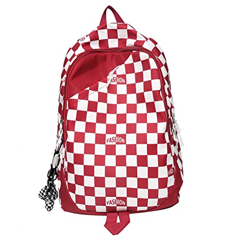 Cute Backpack Comes with Checkered Pendants for free Klein Blue Plaid Kawaii Teen (Red)