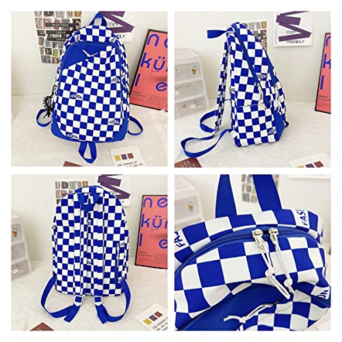 Cute Backpack Comes with Checkered Pendants for free Klein Blue Plaid Kawaii Teen (Red)