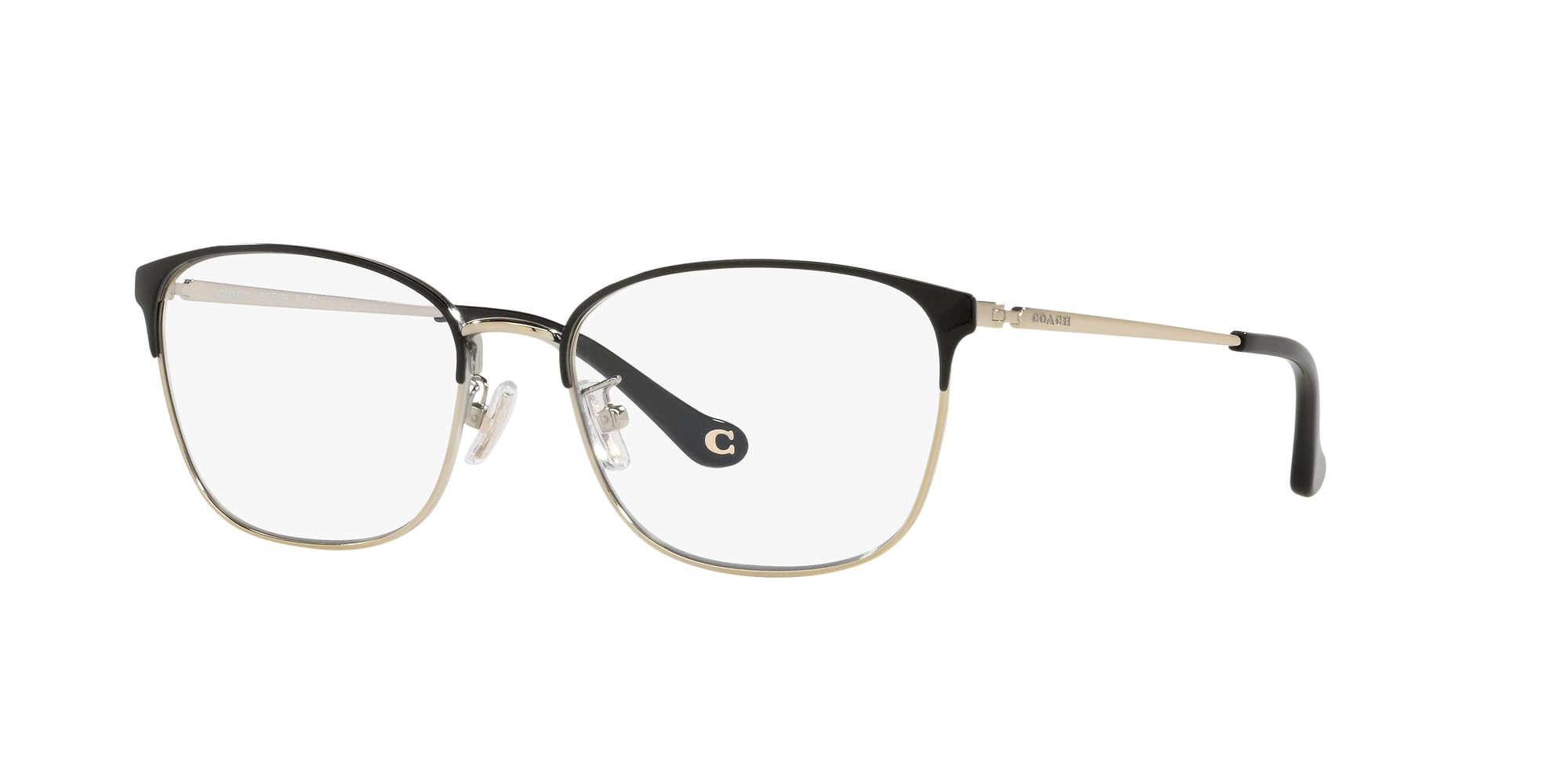 Coach HC5135 Prescription Eyewear Frames, Black/Light Gold/Clear Blue Light Filtering, 55 mm