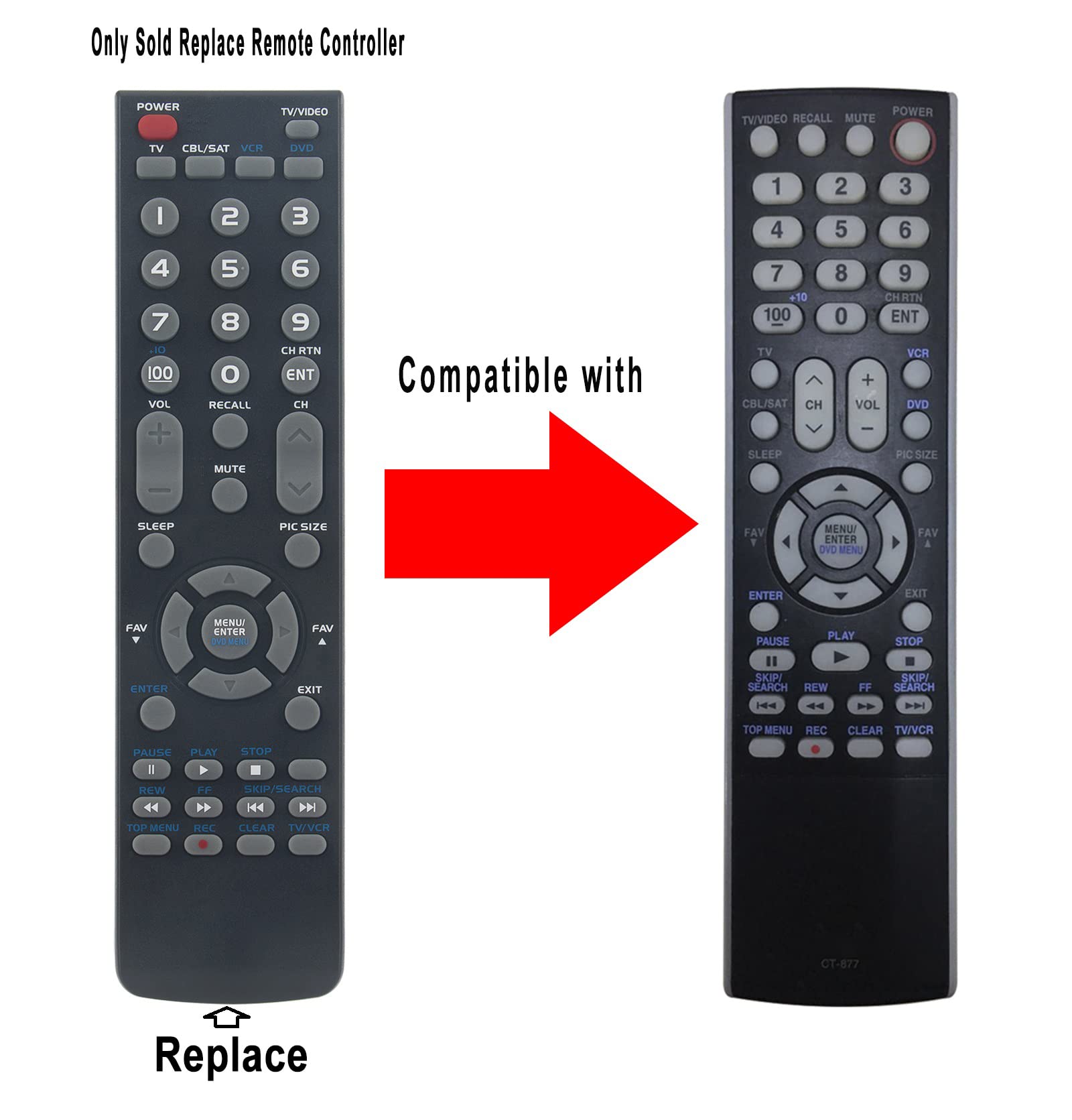 CT-877 Replace Remote Control fit for Toshiba CRT TV 26DF56 30DF56 26HF15 26HF66 26HF85 30HF85 26HF85C 26HF86C 30HF86C 27D46 26HF66 26HF15 32D46 32DF46 30HF66 27DF46 26DF46