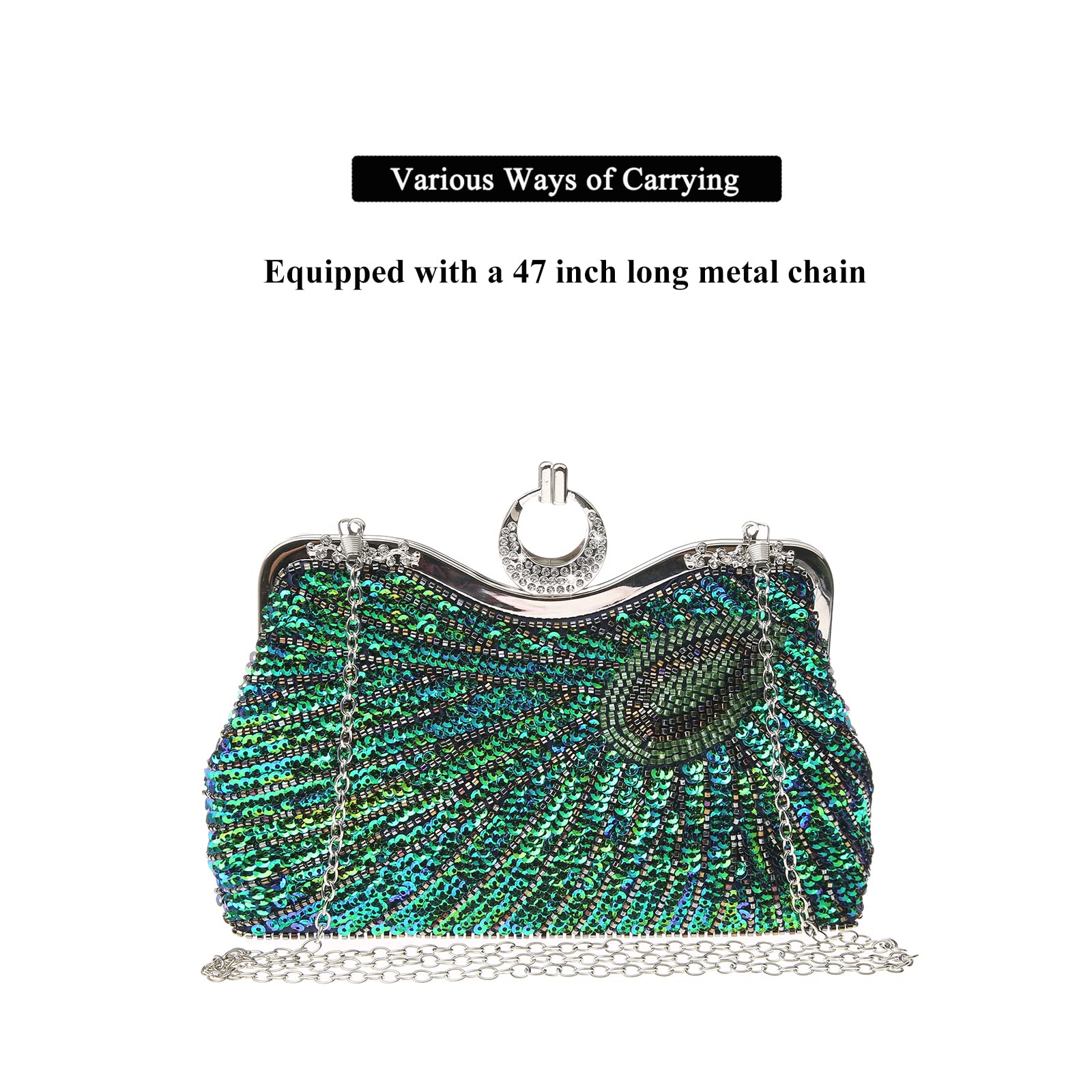 GUOZI Women's Vintage Beaded Sequin Peacock Clutch Purse Handmade Crossbody Evening Bag Handbag For Wedding Party Prom