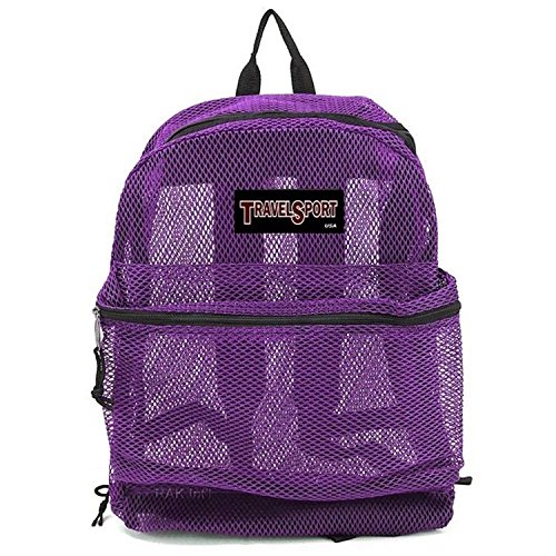 Travel Sport Transparent See Through Mesh Backpack/School Bag (Purple)