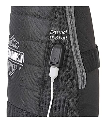 Harley-Davidson #1 RWB Logo Deluxe USB Quilted Travel Sling Backpack - Black