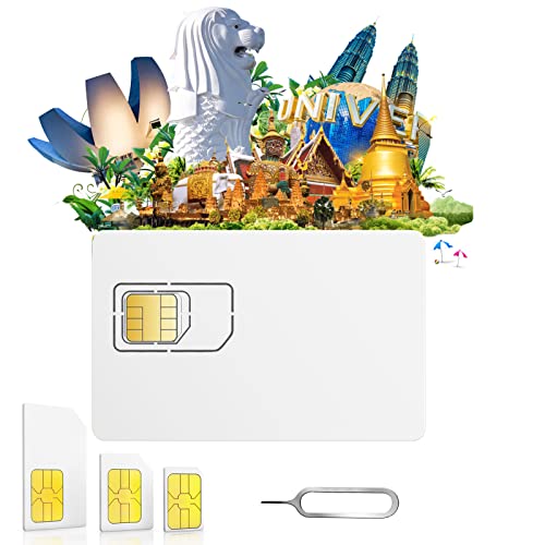 5GB 30 Days Asia SIM Card for Singapore, Malaysia, Thailand, Vietnam, Indonesia, 4G High-Speed Network, 3 in 1 Data Only Sim Card, Standrd/Micro/Nano