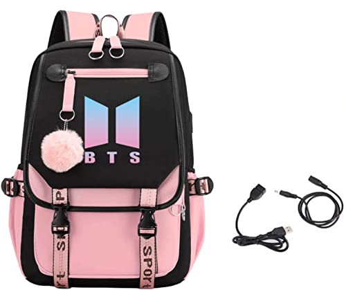 BBSLEVY backpack with USB & audio cable for students, double backpack & casual backpack, 15.6-inch laptop backpack for BTS (BlackPowder), 11.4 x 6.3 x 18
