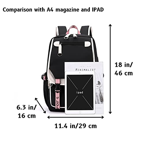BBSLEVY backpack with USB & audio cable for students, double backpack & casual backpack, 15.6-inch laptop backpack for BTS (BlackPowder), 11.4 x 6.3 x 18