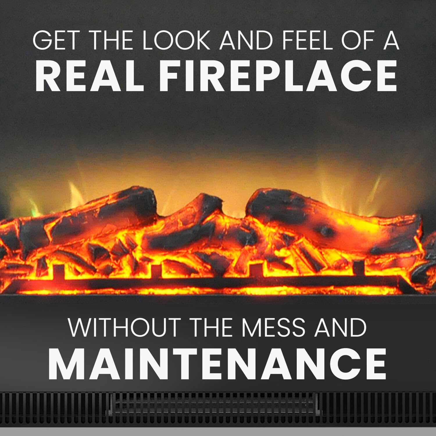 Cambridge Electric Fireplace Insert for Mantel with Realistic Flames & Enhanced Charred Log Display with Remote Control, Modern Indoor Heating for Home & Rooms up to 210 Sq.Ft. (23" x 17.1" x 5")