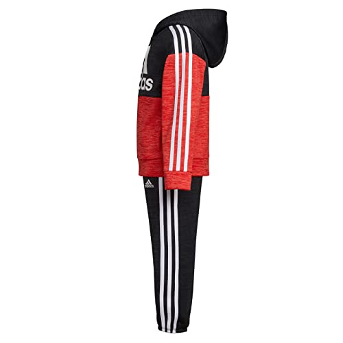 adidas Boys' Long Sleeve Color Block Mélange Fleece Jacket Set, Black Heather with Red, 4