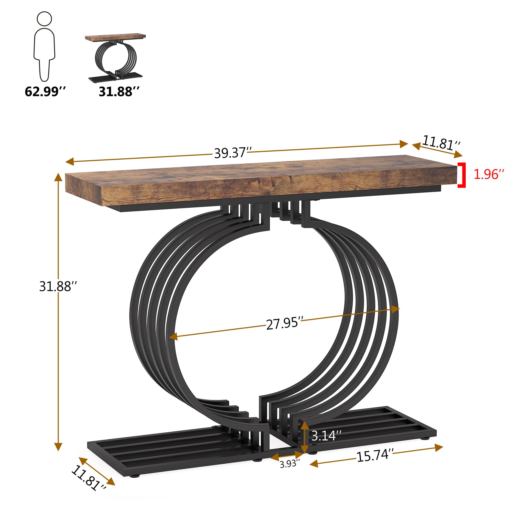 Tribesigns Modern Console Table with Metal Base, 40 inch Geometric Entryway Sofa Narrow Long, Industrial Accent for Living Room, Entryway, Hallyway, Entrance, Rustic Brown,(HOGA-JW0352)