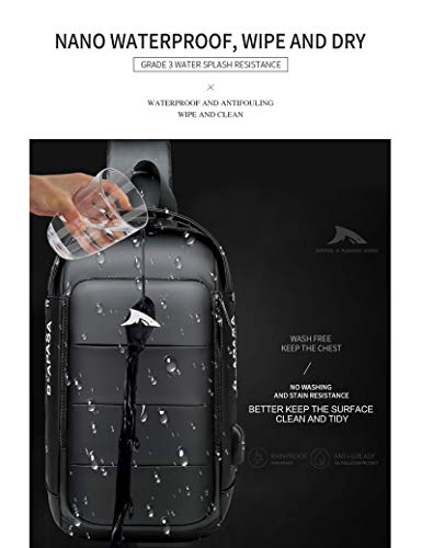 BAPASA Men Sling Crossbody Bag Compact Shoulder Waterproof Sling Bag USB Casual Sport Lightweight Backpack (BLACK)